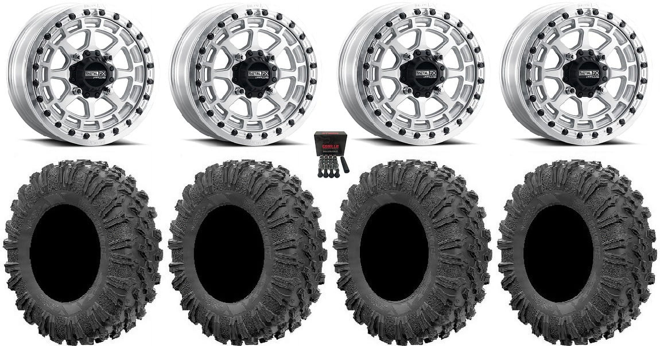 MetalFX Outlaw Bdlk 15" Wheels Raw 30" MotoRavage Tires Can-Am Maverick ...