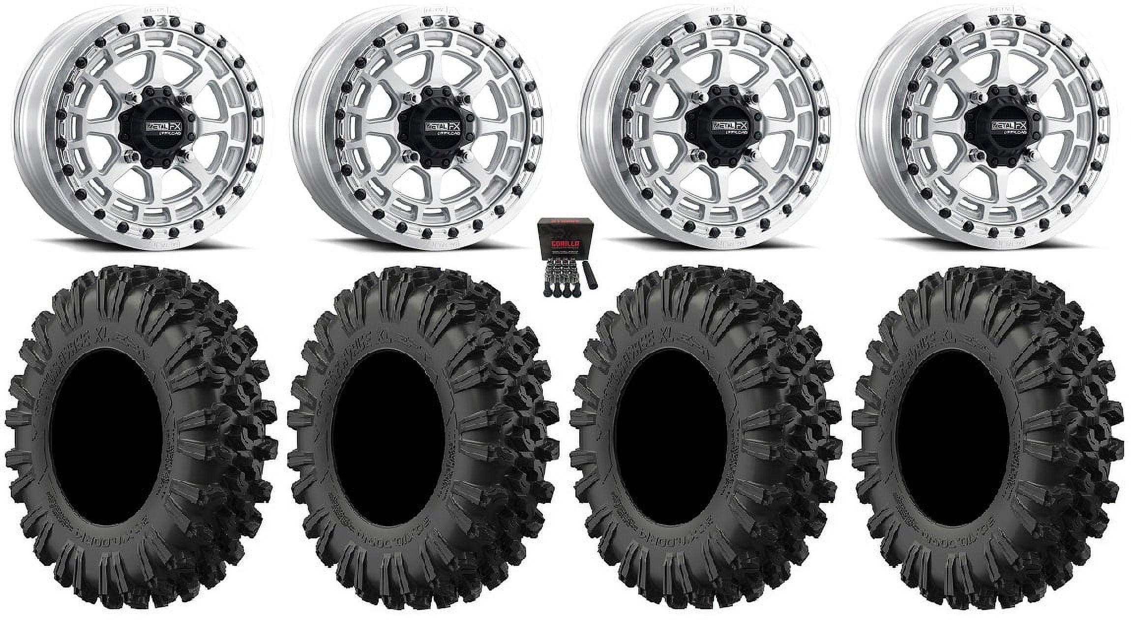 MetalFX Outlaw Bdlk 15" Wheels Raw 32" MotoRavage XL Tires Polaris RZR ...