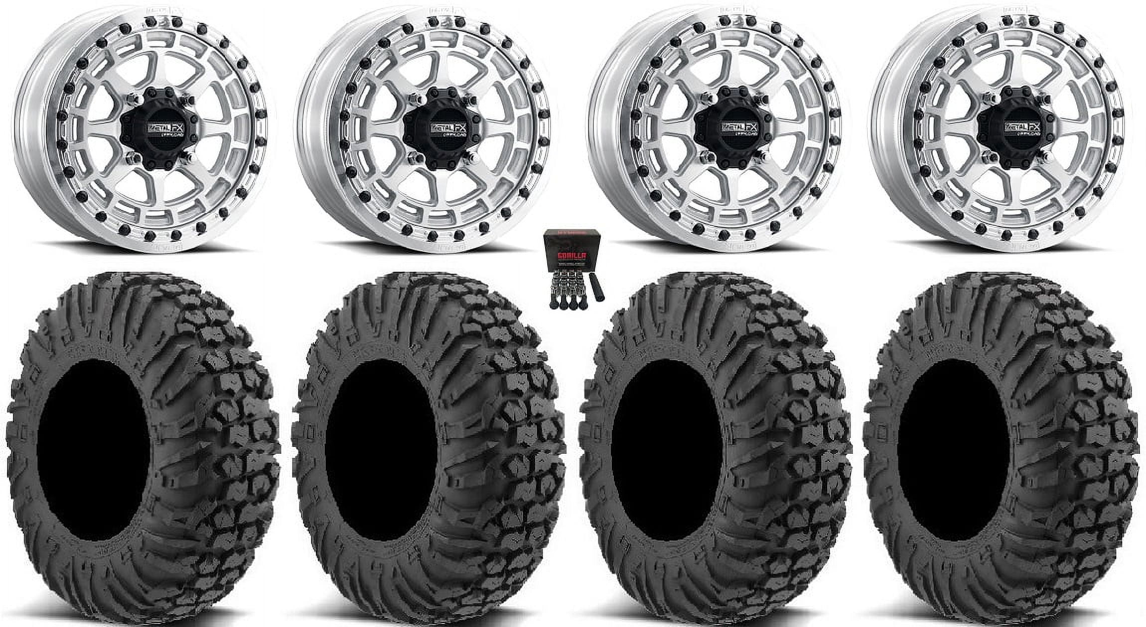 MetalFX Outlaw Bdlk 15" Wheels Raw 34" MotoVator Tires Polaris RZR XP ...