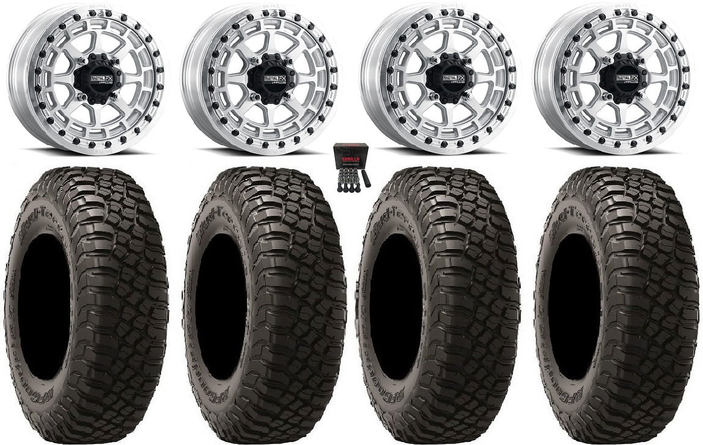 MetalFX Outlaw Bdlk 15" Wheels Raw 35" BFG KM3 Tires Sportsman RZR ...