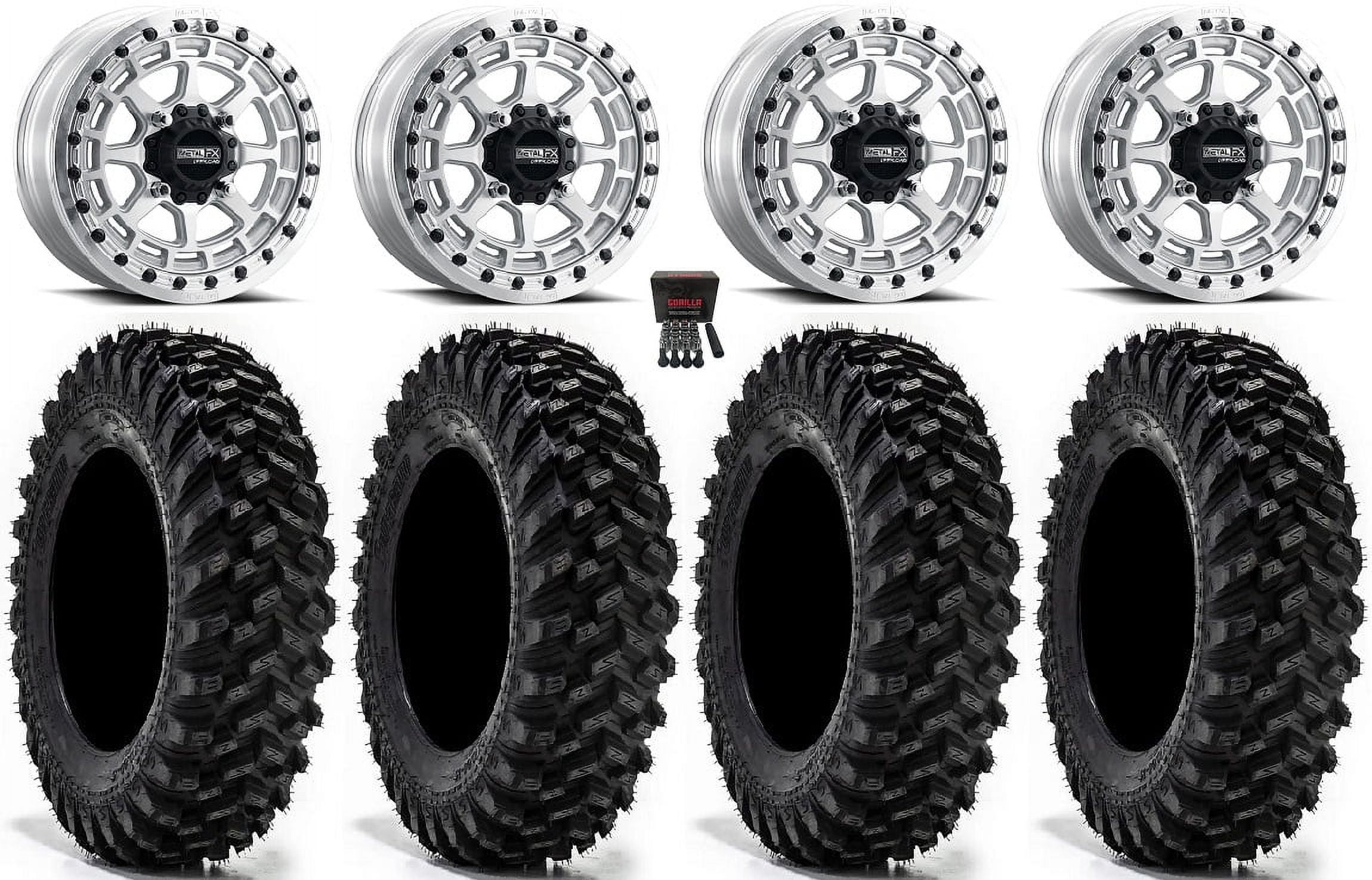 MetalFX Outlaw Bdlk 15" Wheels Raw 35" Warrior XT Sticky Tires Polaris RZR XP 1000 / PRO XP ...
