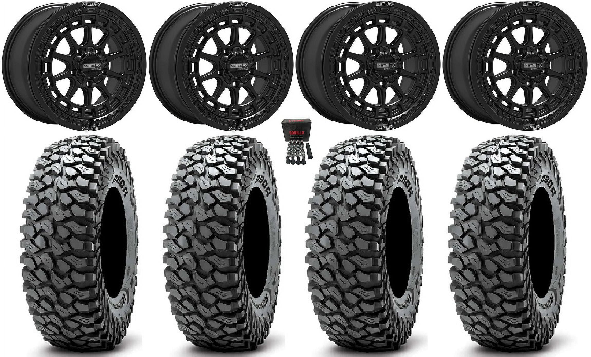 MetalFX Outlaw R Bdlk 15" Wheels Bk 37" RocScraper Tires Polaris RZR ...
