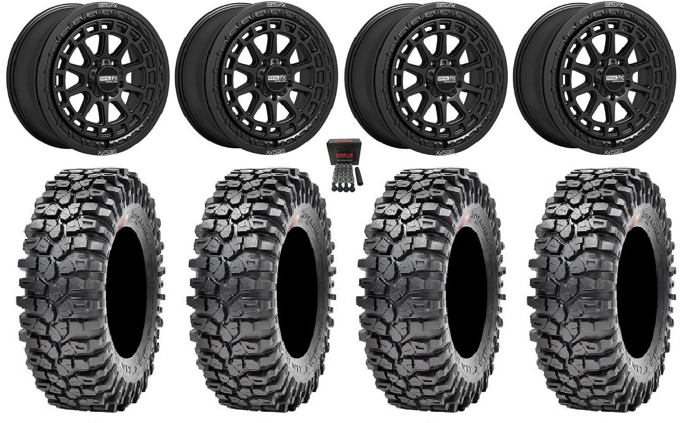 MetalFX Outlaw R Bdlk 17" Wheels Bk 37" Roxxzilla Tires Polaris RZR ...
