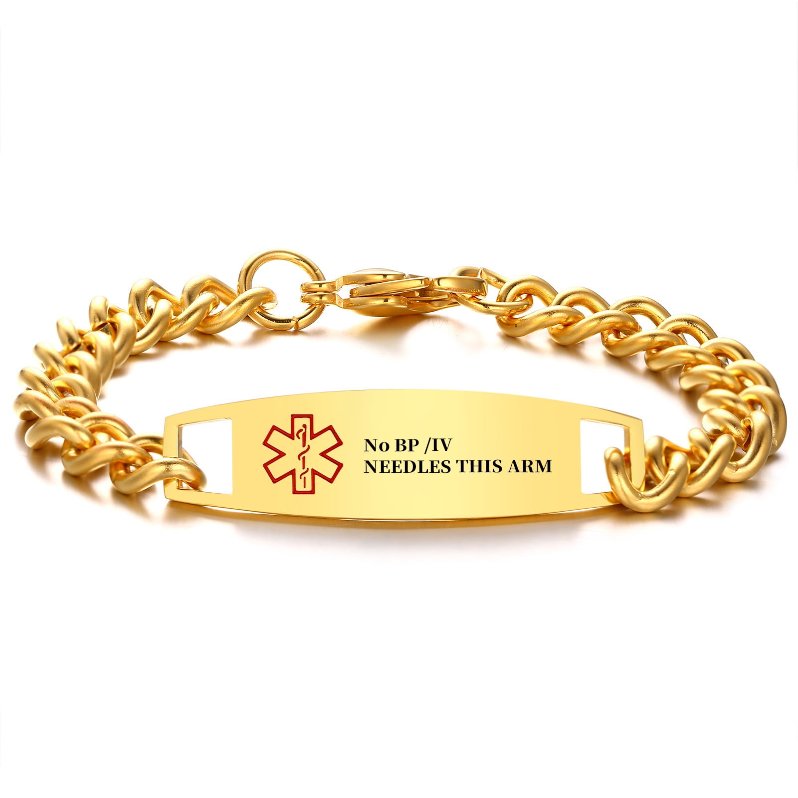 MetalJC Stainless Steel Medical Alert ID Bracelet for Men, Engraved No ...