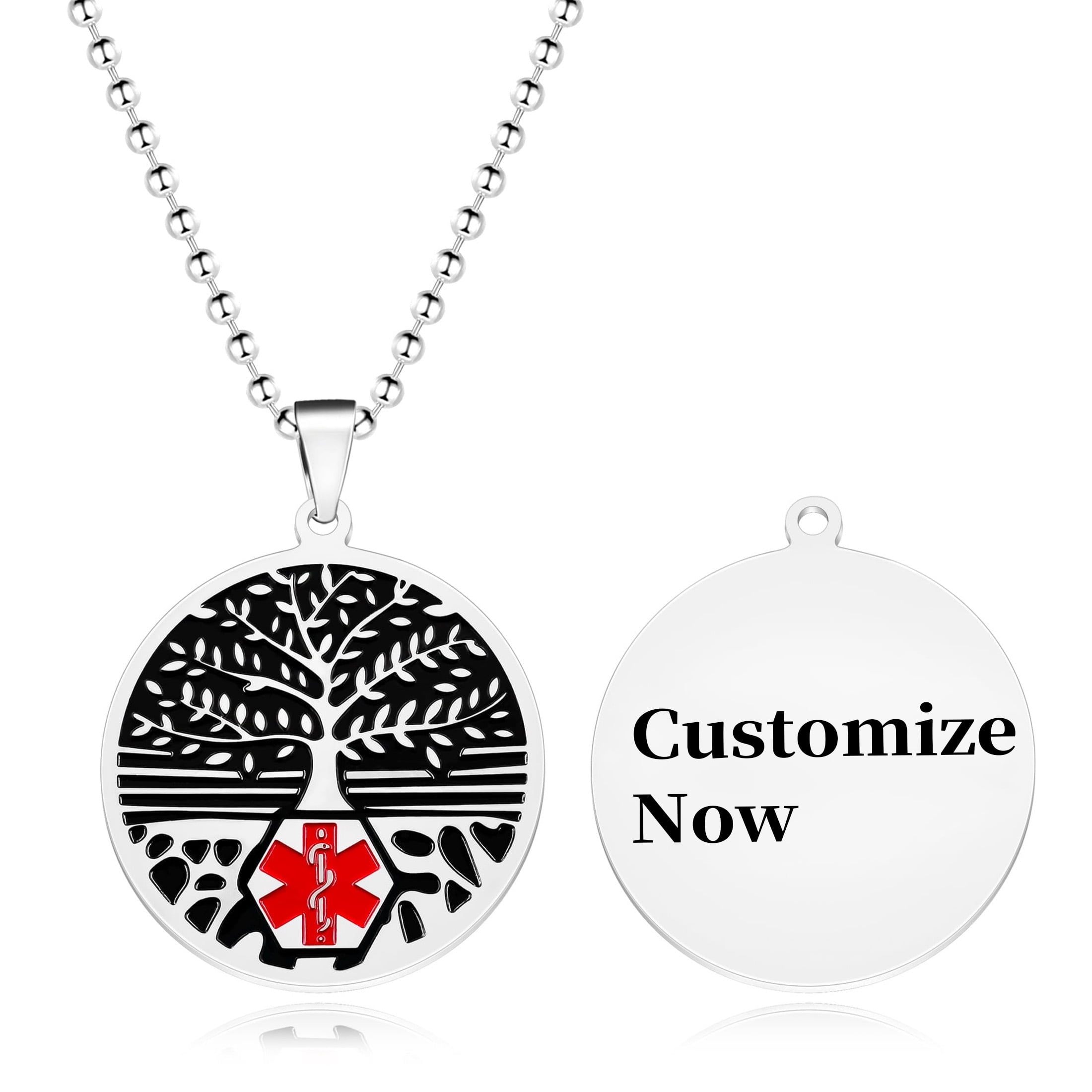 MetalJC Stainless Steel Tree of Life Medical Alert ID Necklace Pendants ...