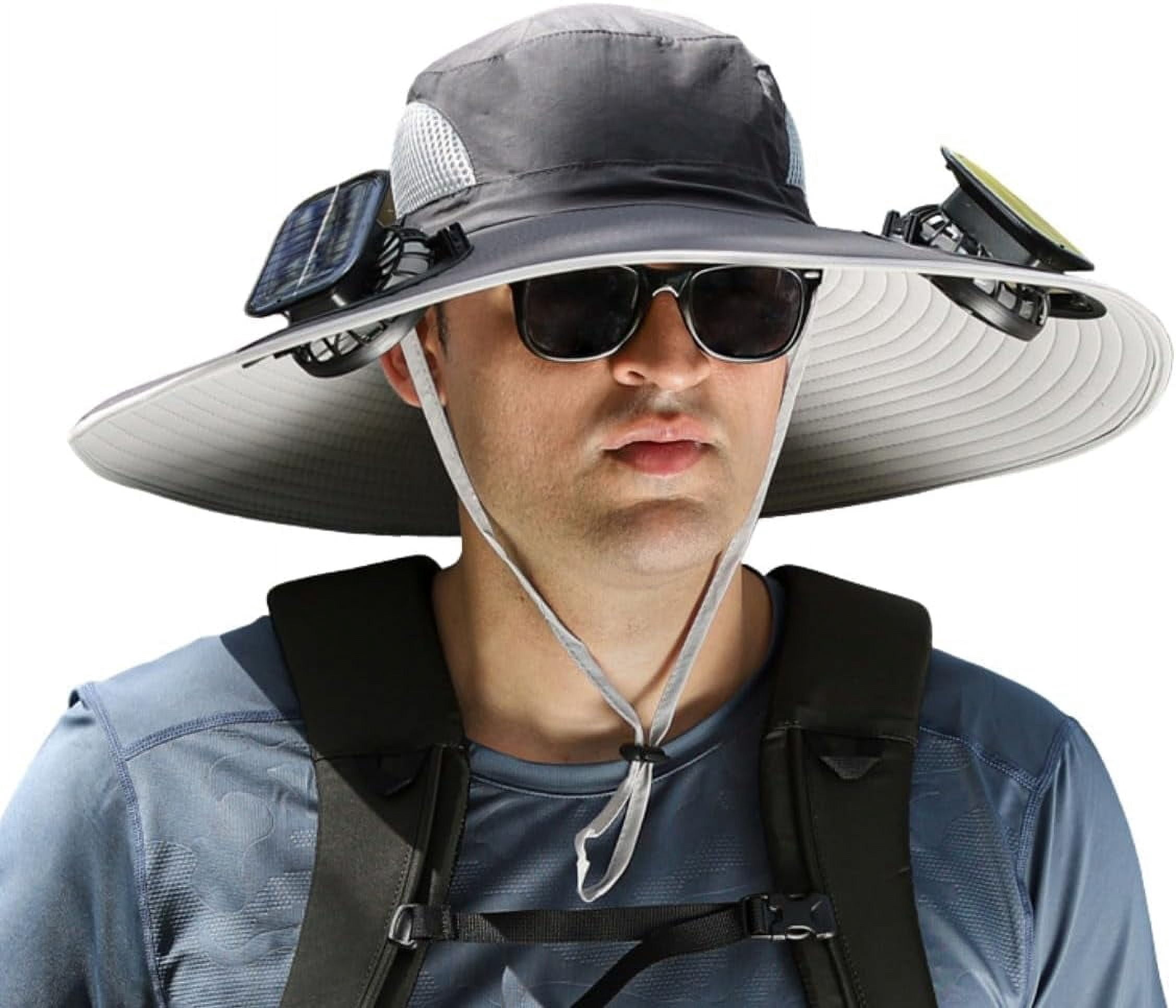 MetalJC Wide Brim Solar Fan Hat with Solar & USB Charging, Sunscreen ...