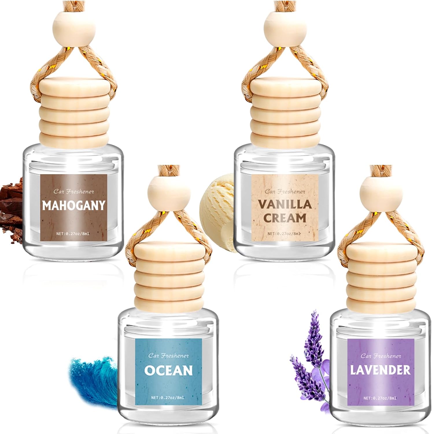 MetalM - 4 Pack Car Air Freshener Hanging,Wooden Lid Essential Oil Air ...