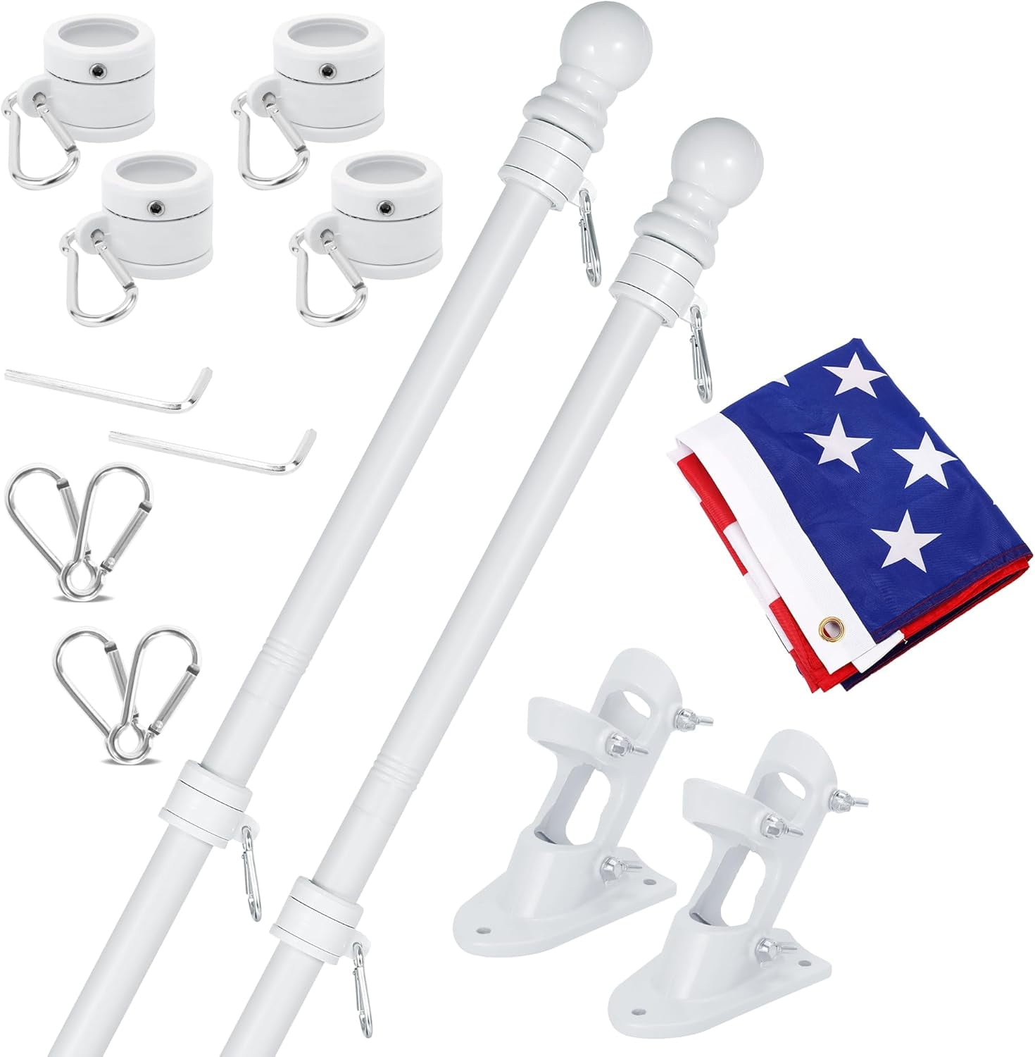 MetalM American Flag Pole Kit (2 Packs) for Outside House with Bracket ...