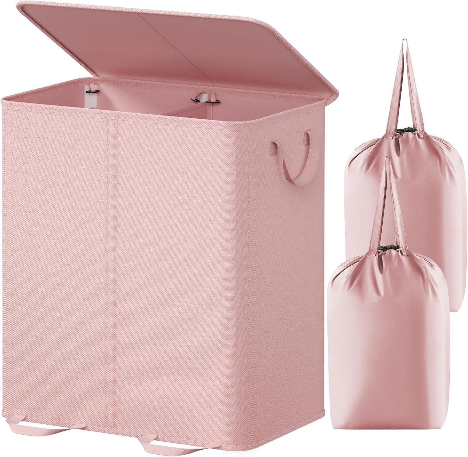 MetalM Double Laundry Hamper with Lid and Removable Laundry Bags, Large ...