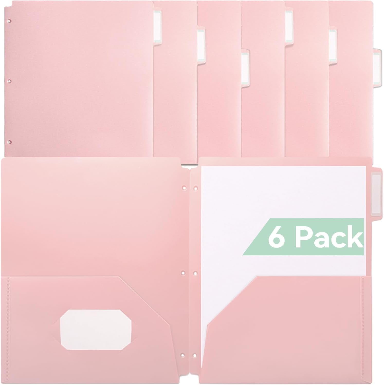 MetalM Plastic Folders with Pockets 3 Hole Punched, 6 Pack Pink Pocket ...