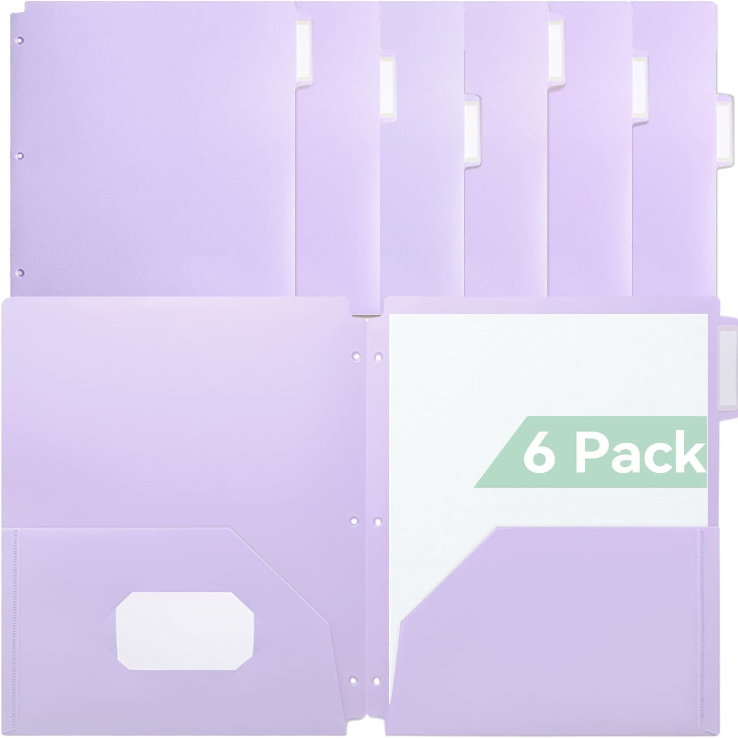 MetalM Plastic Folders with Pockets 3 Hole Punched, 6 Pack Purple ...