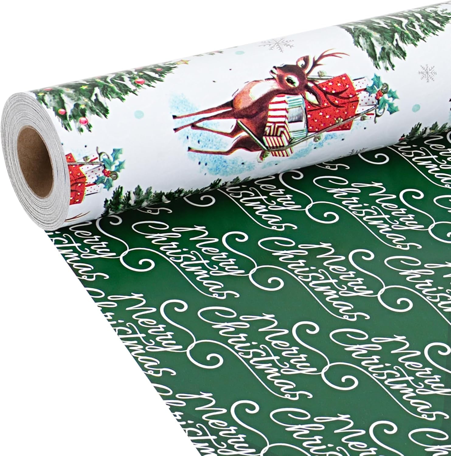 MetalM Reversible Christmas Deer Wrapping Paper, 17 Inch x 33 Feet (47 ...