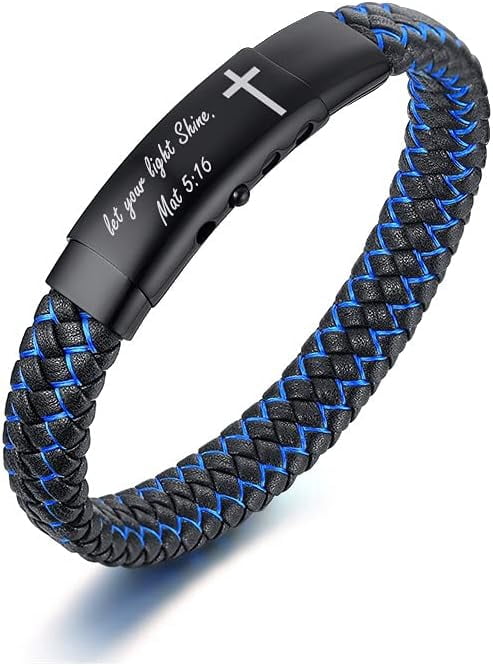 Metaljc Bible Verse Leather Bracelet for Men - Scripture Faith ...