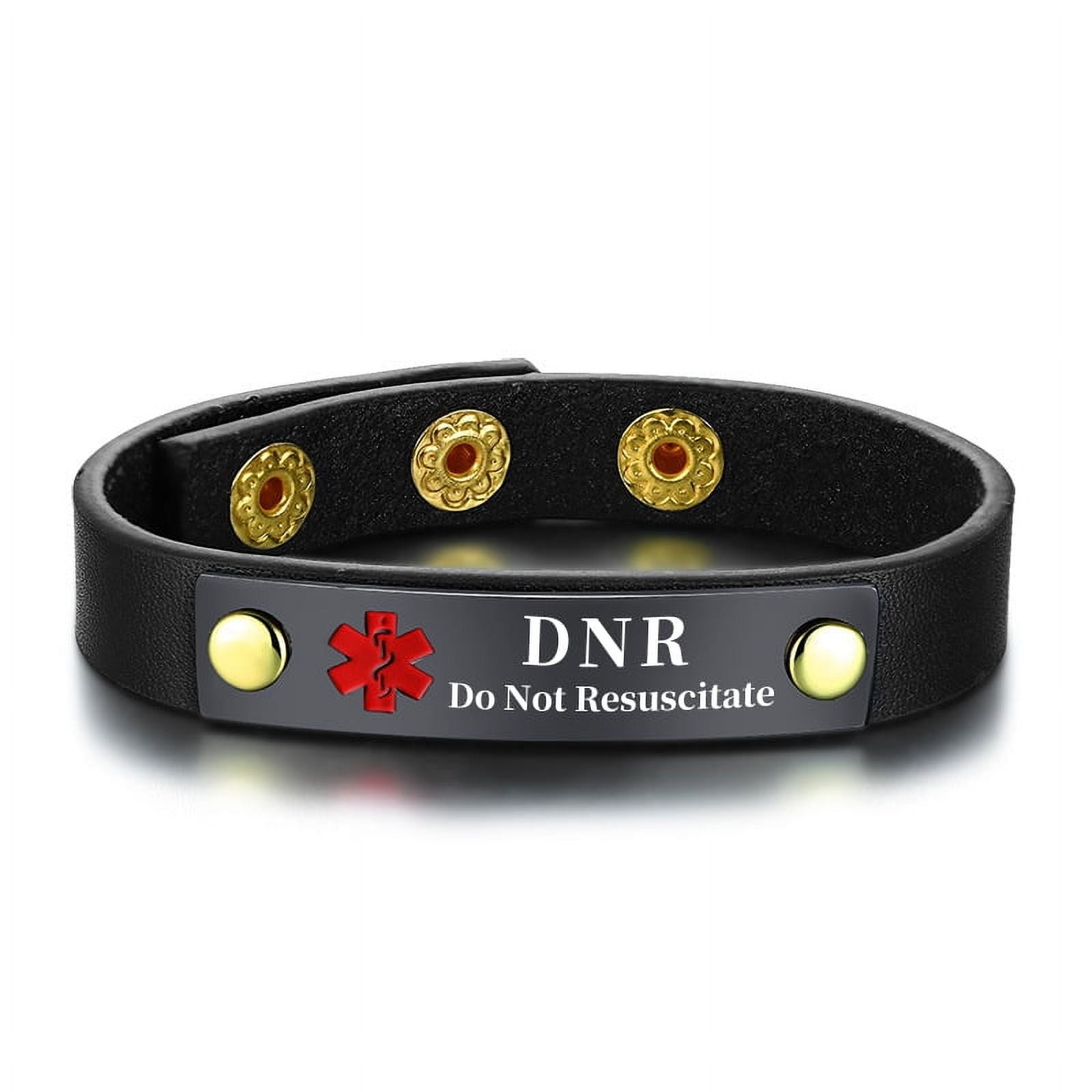 Metaljc Leather Medical Alert ID Bracelet for Men Women, Engraved DNR ...