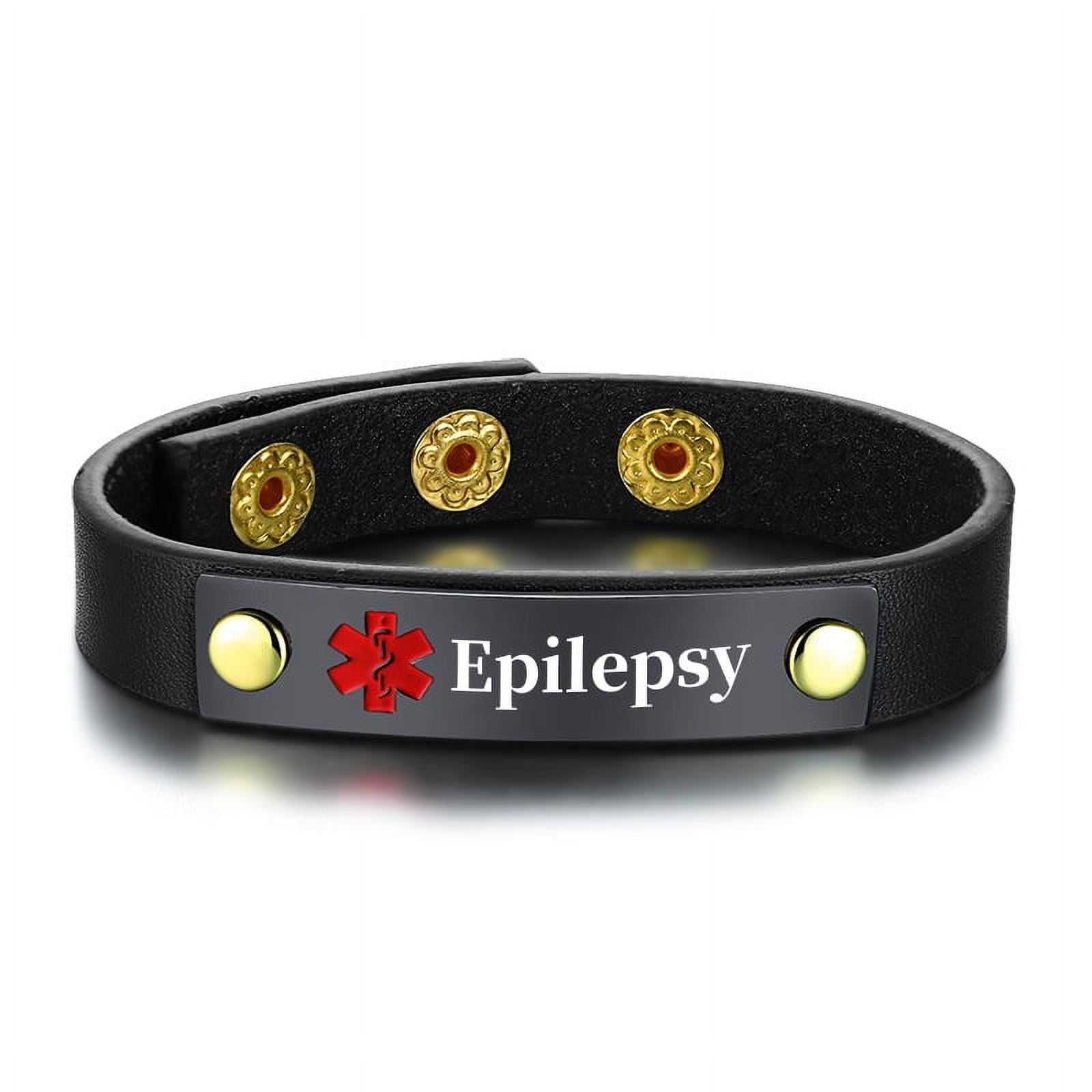 Metaljc Leather Medical Alert ID Bracelet for Men Women, Engraved ...