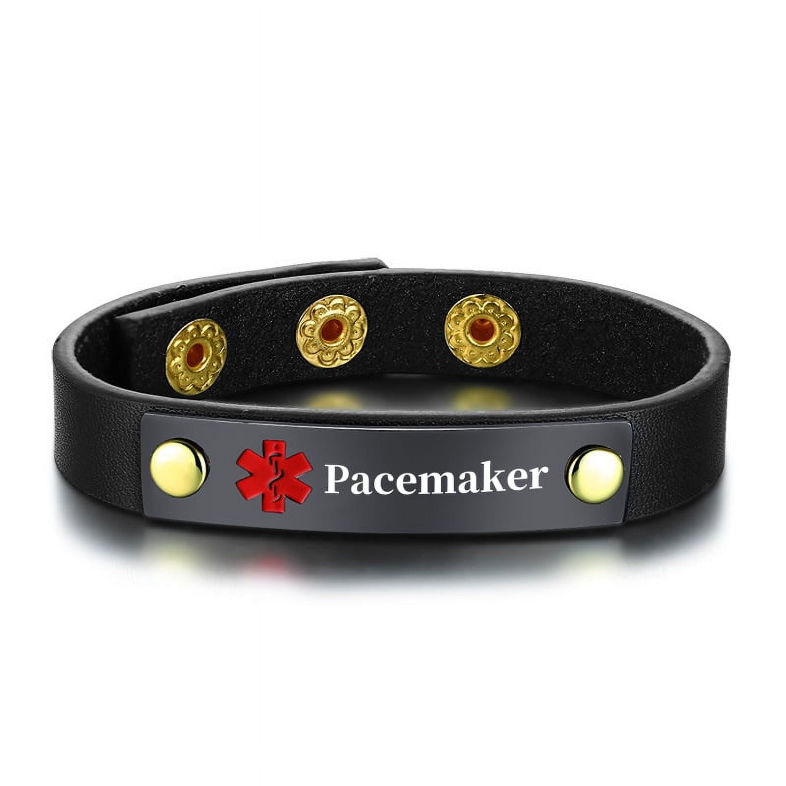 Metaljc Leather Medical Alert ID Bracelet for Men Women, Engraved ...