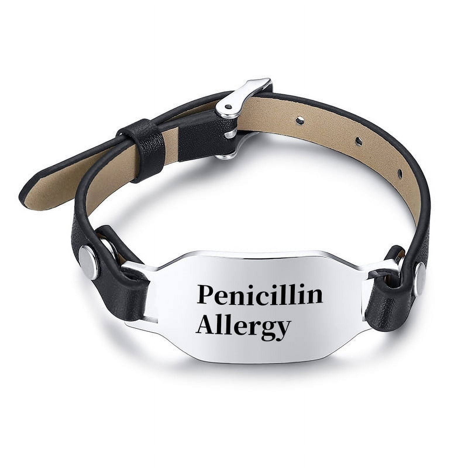 Metaljc Medical Alert ID Bracelet with Leather Band for Men Women ...