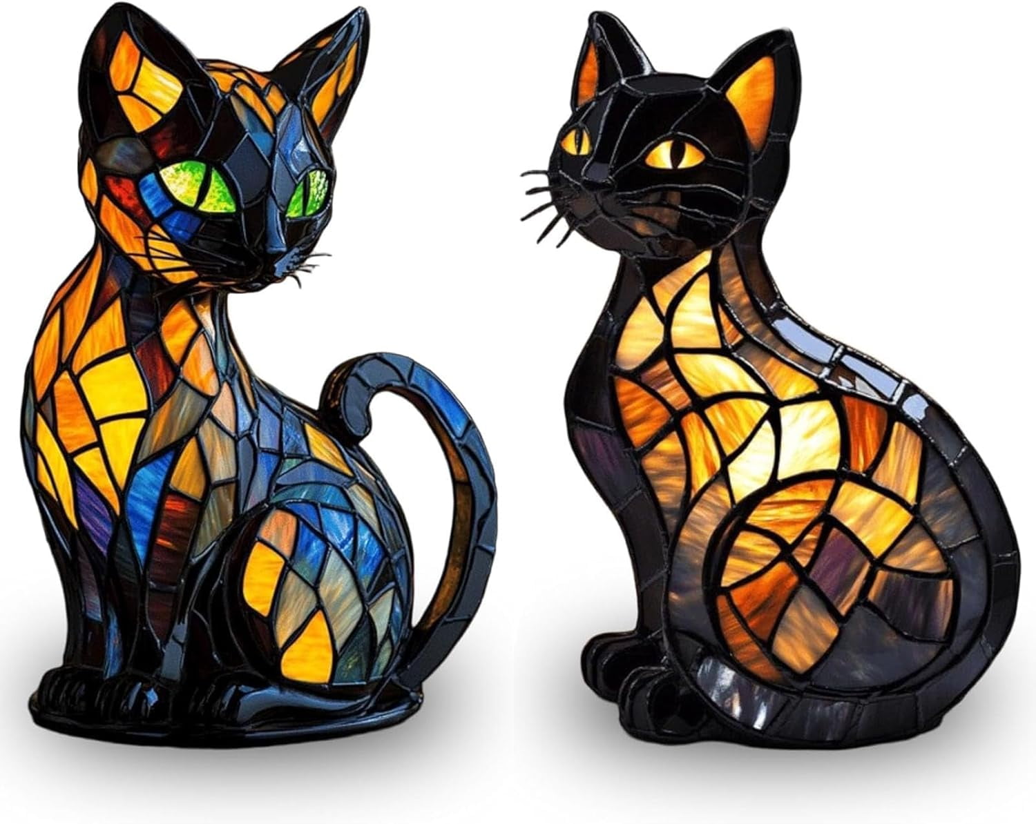 Metaljc Night Light, Cat Lamp Stained Glass, Cat Lamp, Stained Resin ...