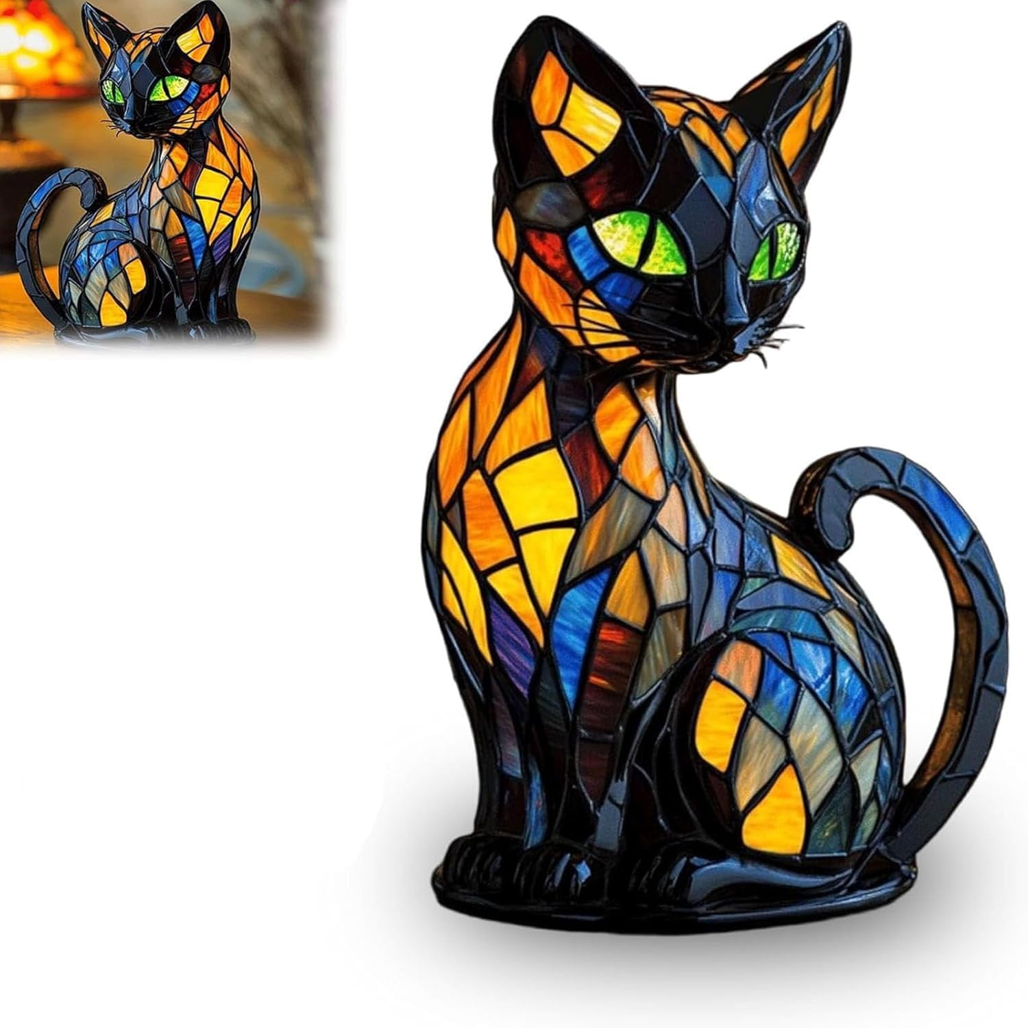 Metaljc Night Light, Cat Lamp Stained Glass, Cat Lamp, Stained Resin ...
