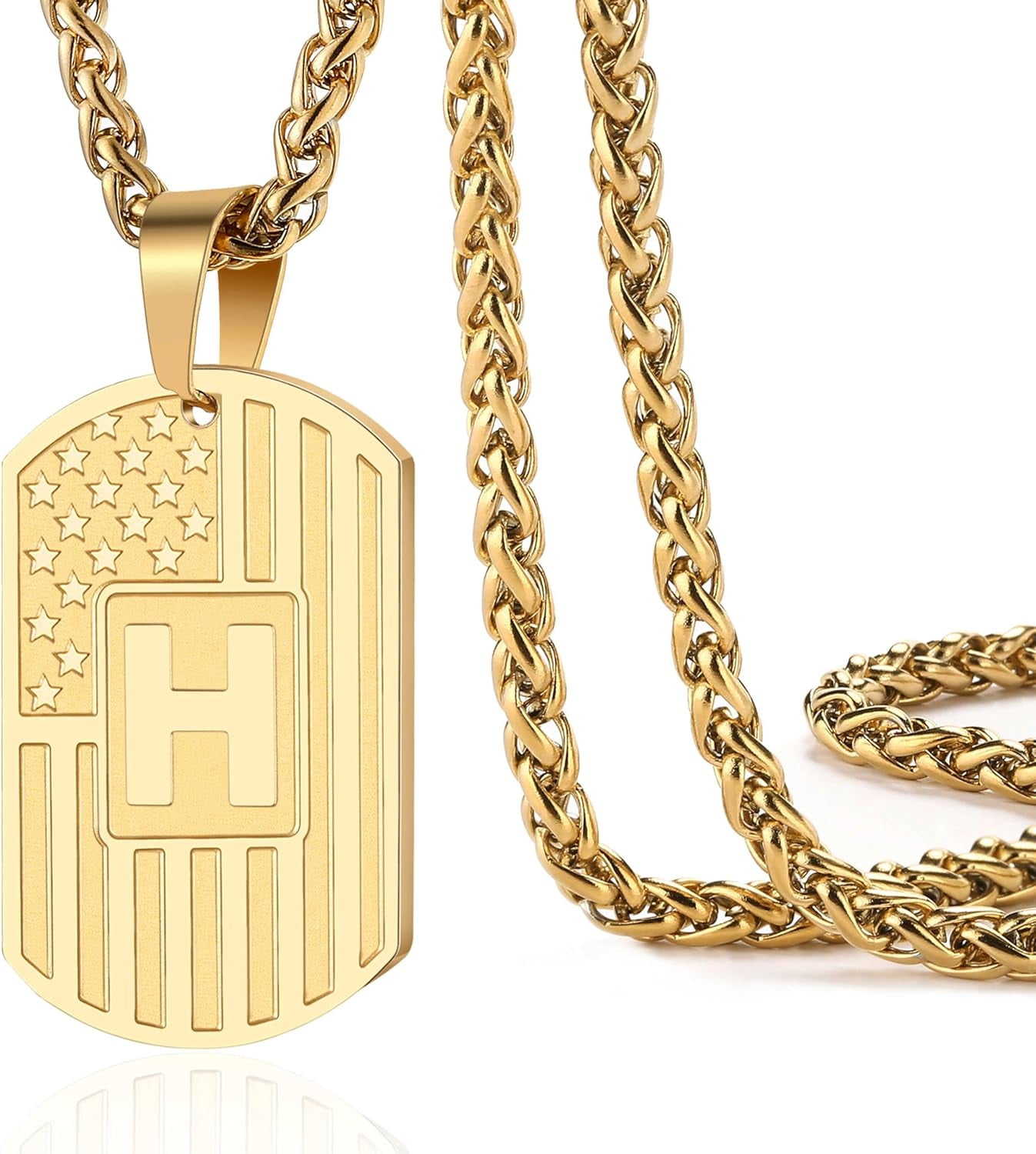 Metaljc Stainless Steel Initial Necklace, A-Z American Flag Dog Tag ...