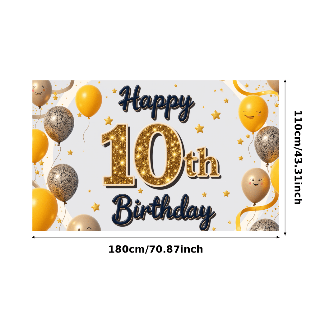 Metallic Balloons Happy 10th Birthday Banner Number Decoration Star ...