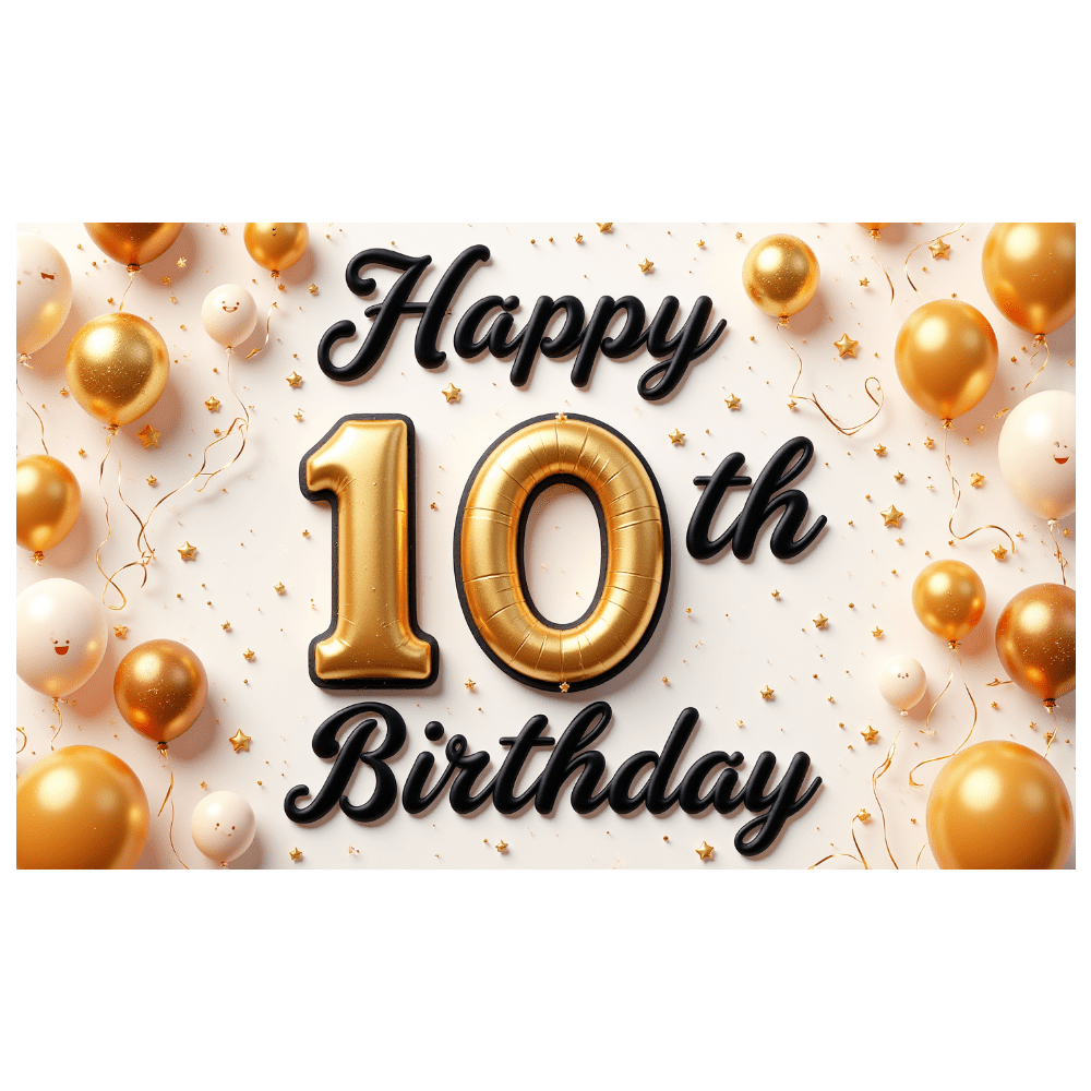 Metallic Balloons Happy 10th Birthday Banner Number Decoration Star ...