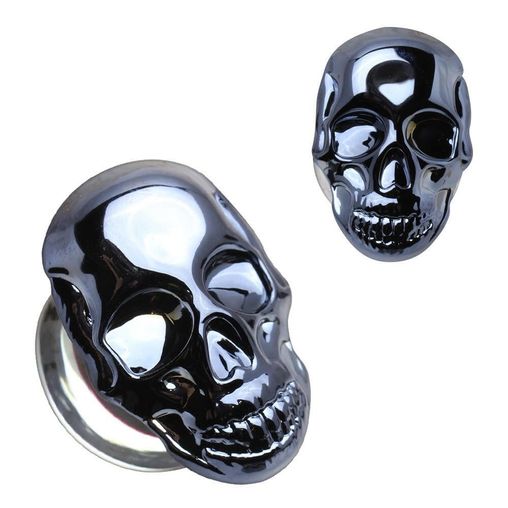 Metallic Black Skull Glass Double Flare Plug - Walmart.com