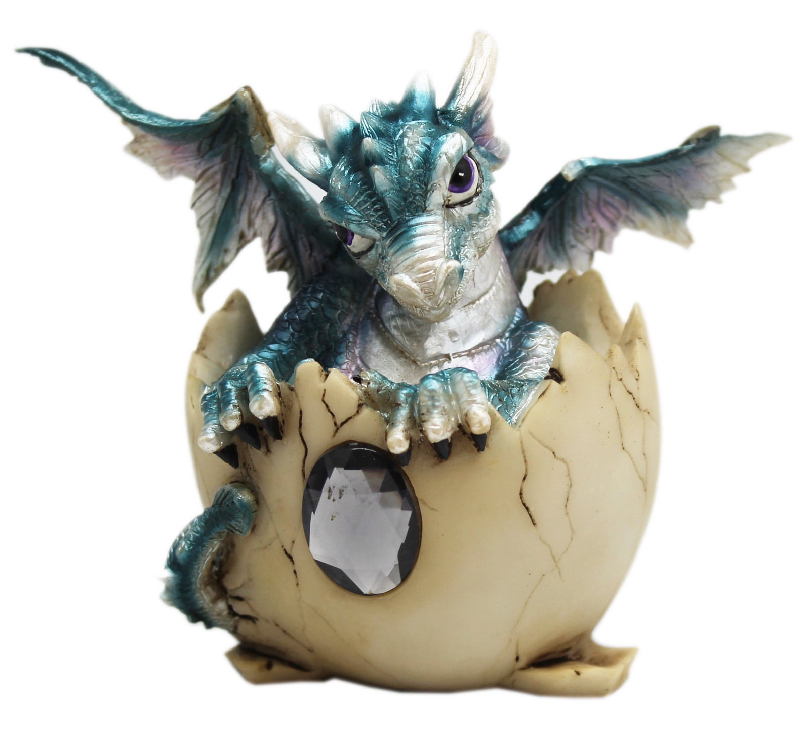 Metallic Blue Colored Hatching Dragon Figure With an Inlayed Faux ...