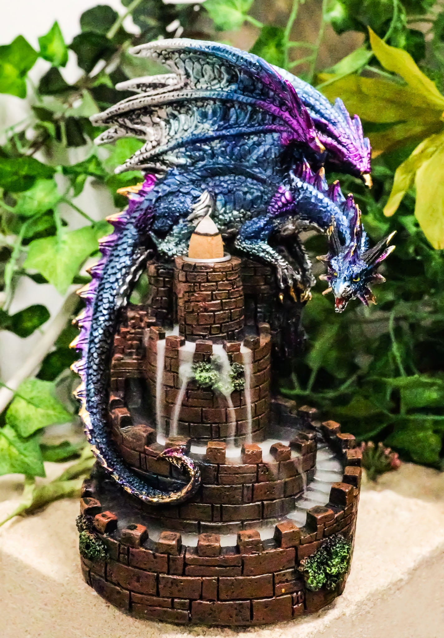 Metallic Blue Dragon On Spiral Steps Castle Tower Backflow Incense Cone ...