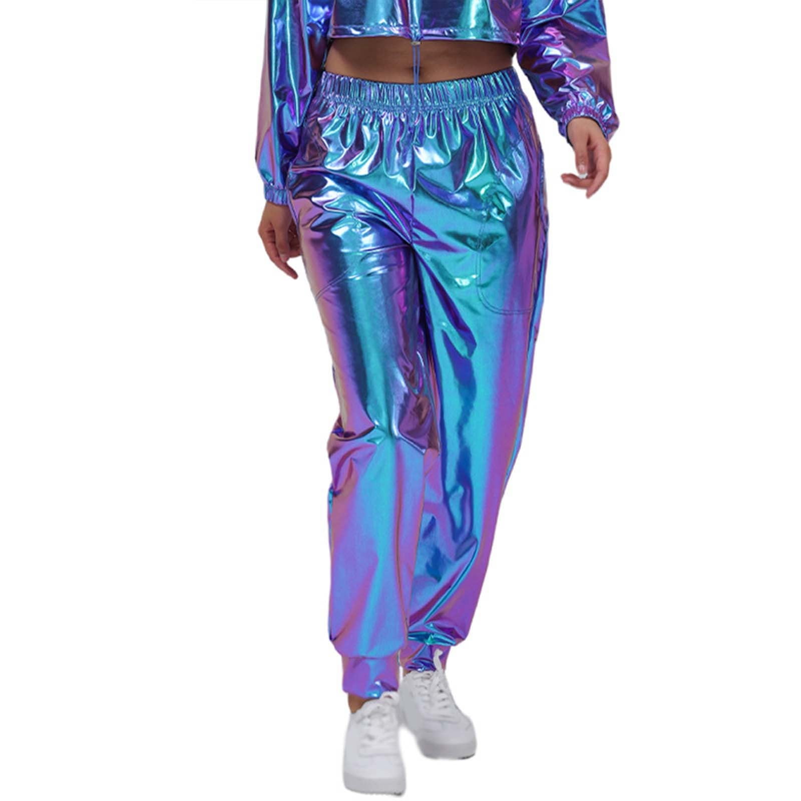 Metallic Cargo Pants for Girls & Womens Hip Hop Dance Multi-Pocket ...