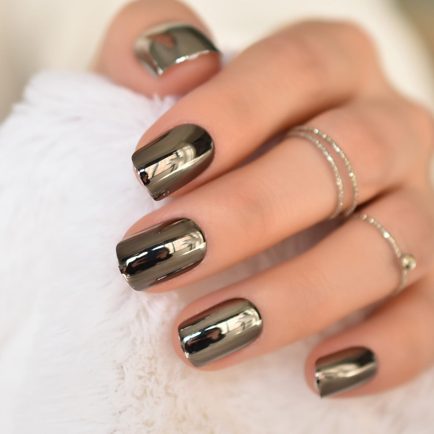 Metallic Dark Smoky Gray TMA2 Press On Nails - IKISKT Squoval Short ...