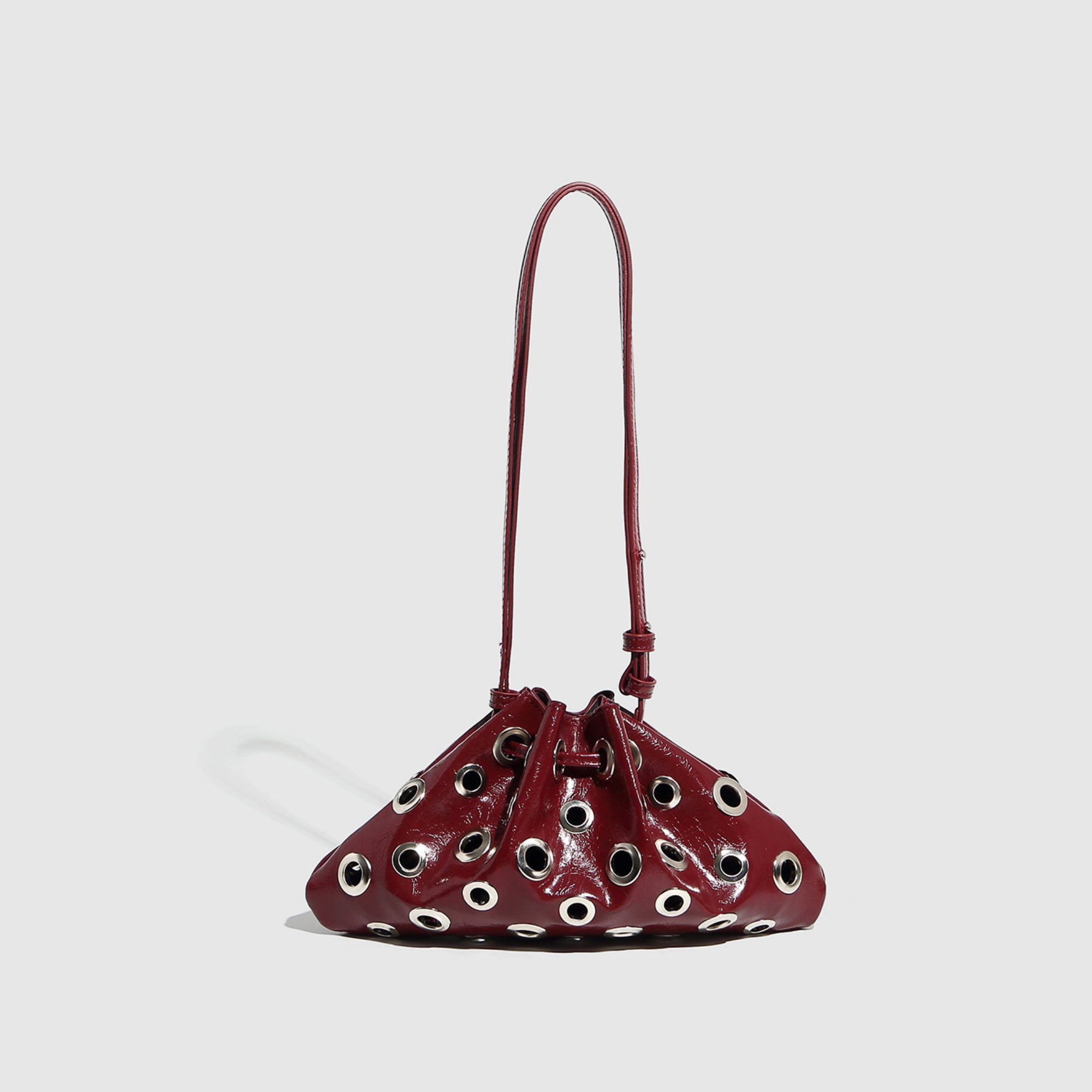 Metallic Finish Crossbody Bucket Bag with Studded Rivets & Grommet ...
