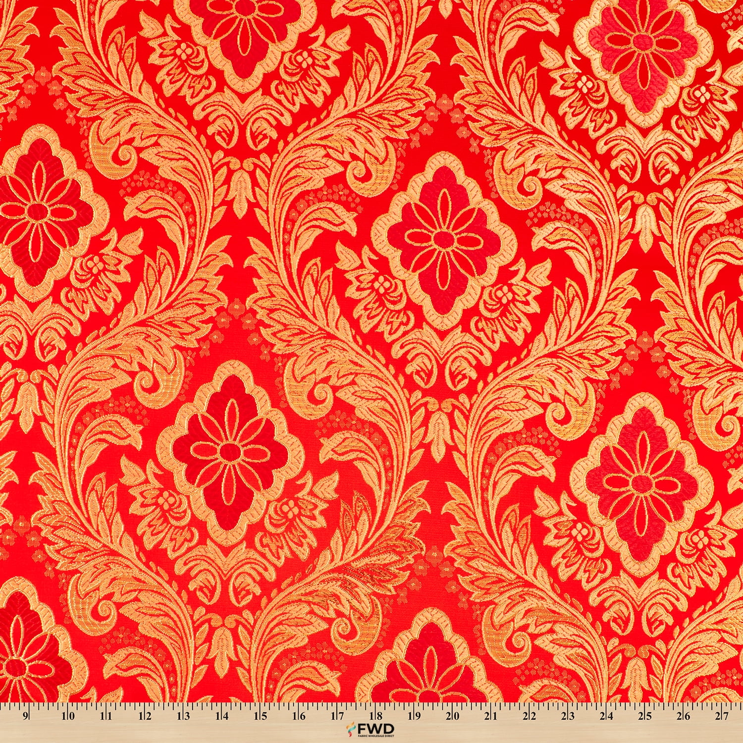 Metallic Floral Brocade Fabric 60 By Yard In Red Gold White Purple