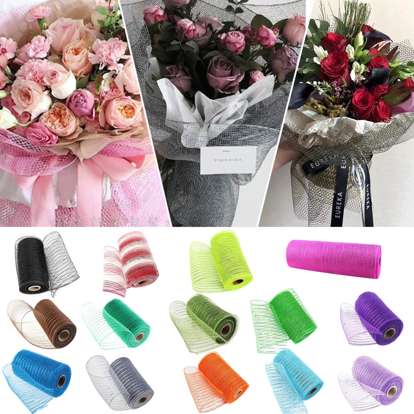 Metallic Foil Poly Mesh Ribbon Roll Decorative Ribbon for Swags ...