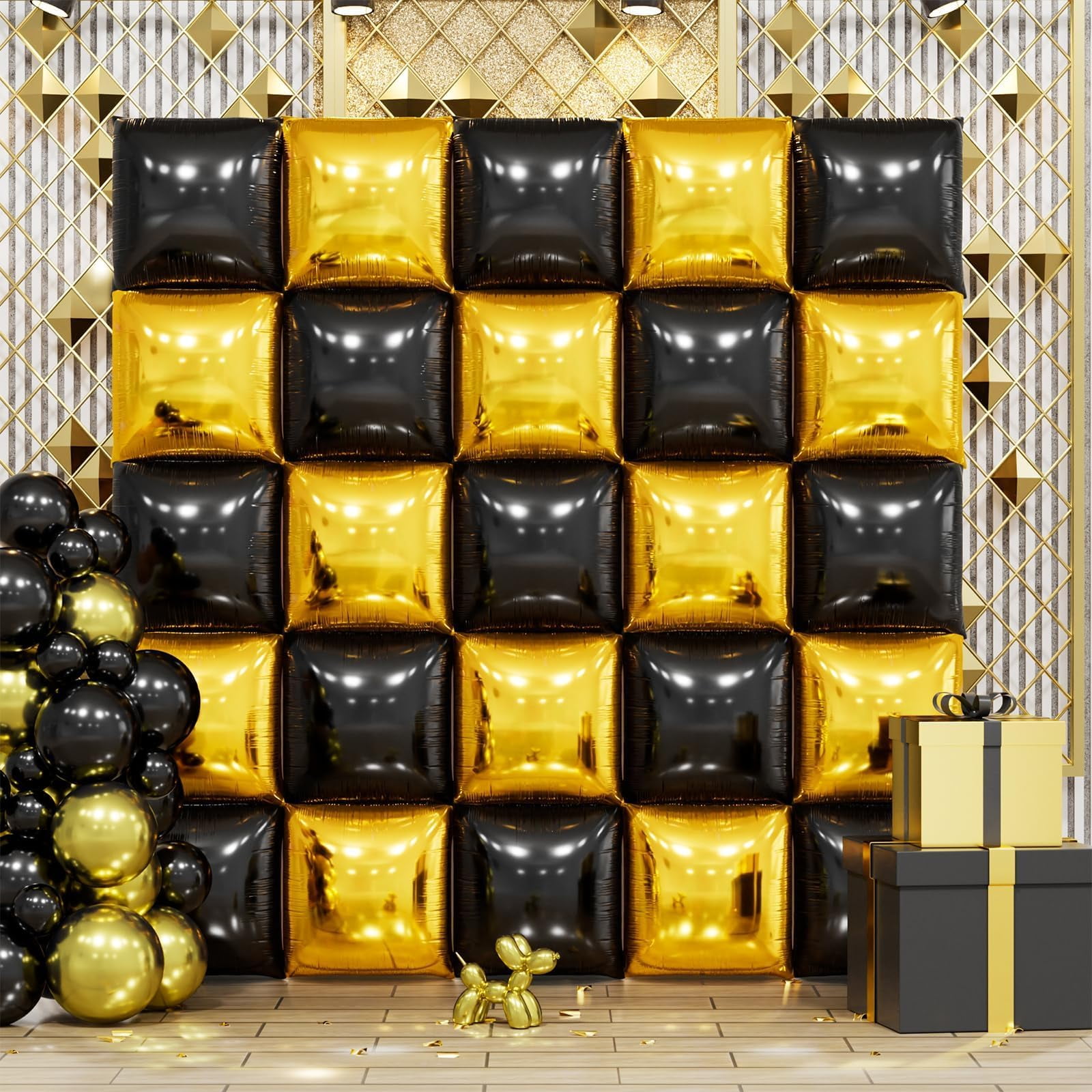 Metallic Glod and Black SSF20 Double Sided Square Balloons Wall,19 ...
