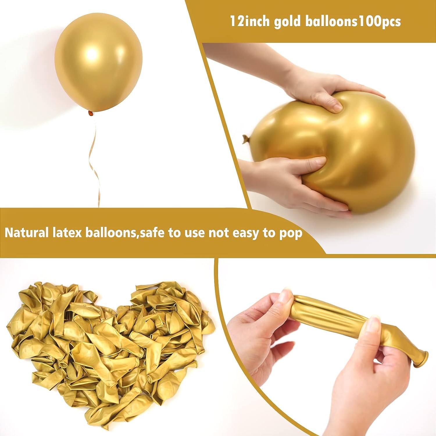 Metallic Gold Balloons 12 Inch, 100 Pack Chrome Gold Latex Balloons For ...