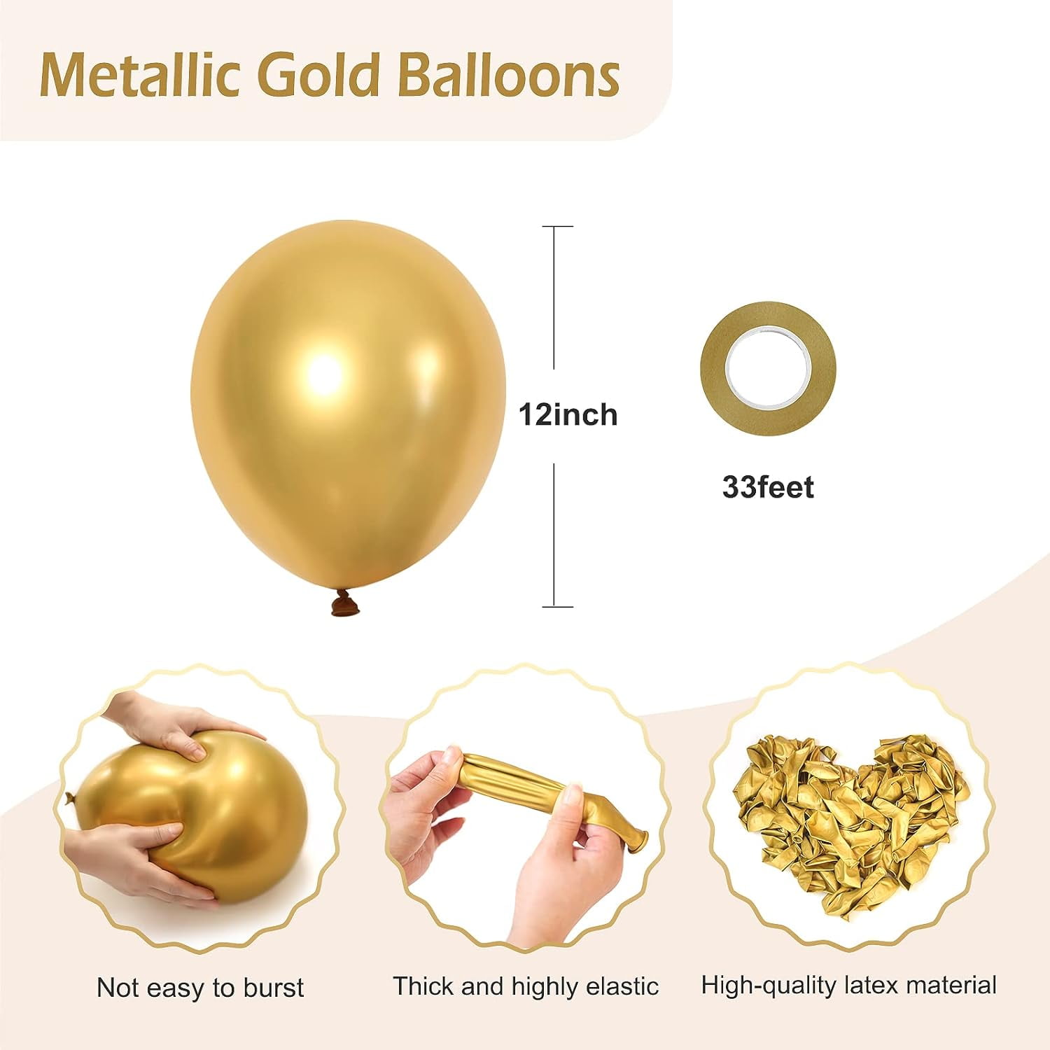 Metallic Gold Balloons 12 Inch, 50 Pack Chrome Gold Latex Party ...