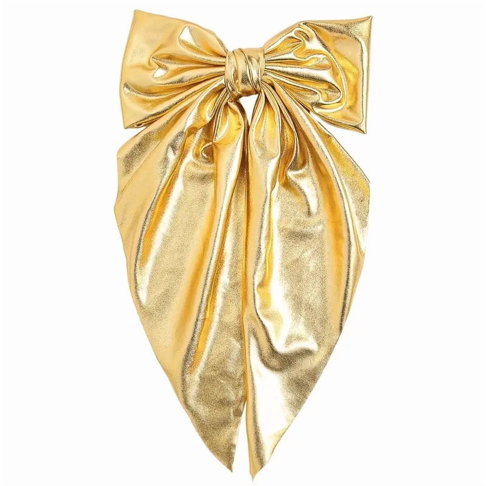 Metallic Gold Oversized Bow Hair Clip, Shiny Fabric Bow Barrette with ...