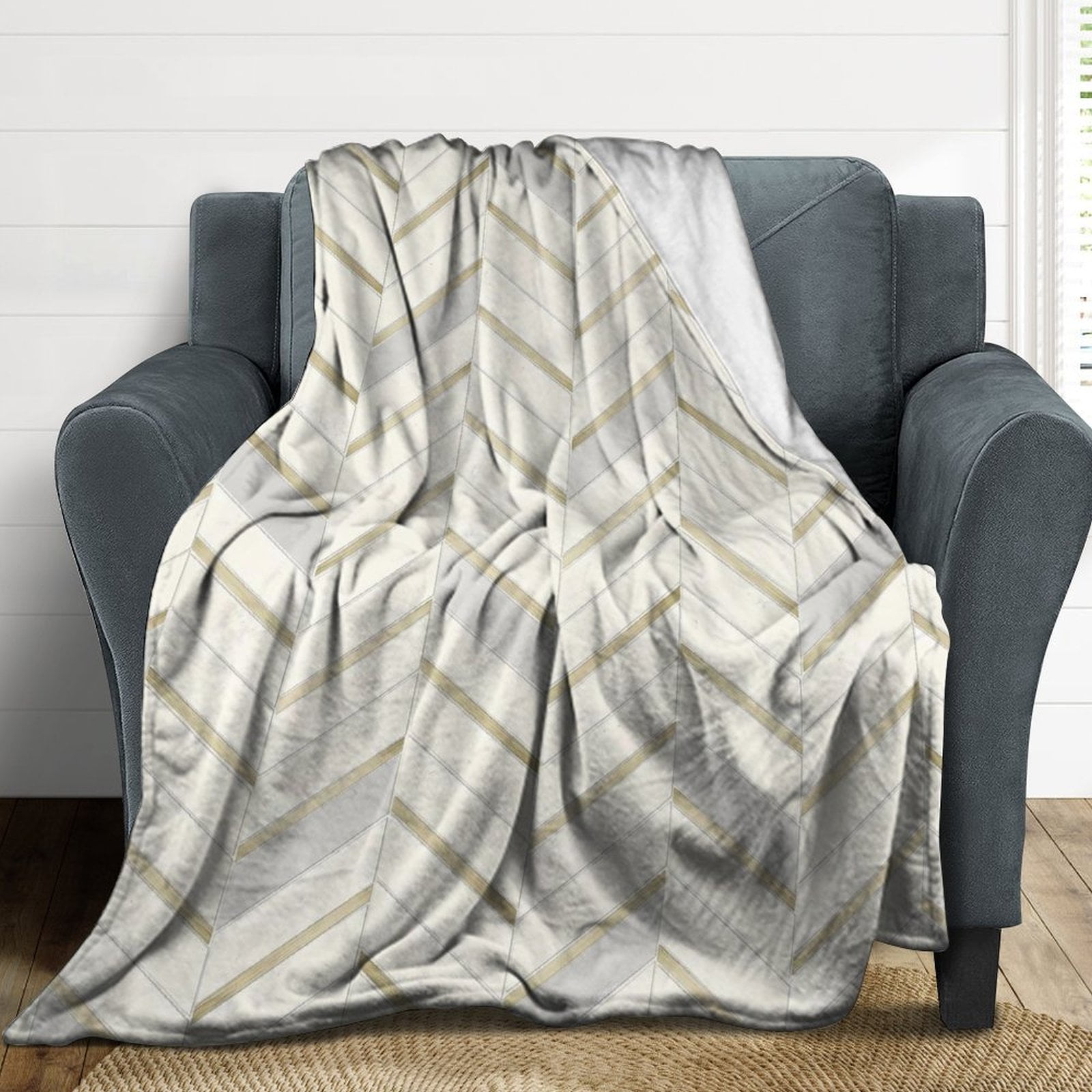 Metallic Gold & Pearl Gray Throw Blanket,Super Soft Warm Plush Blankets ...