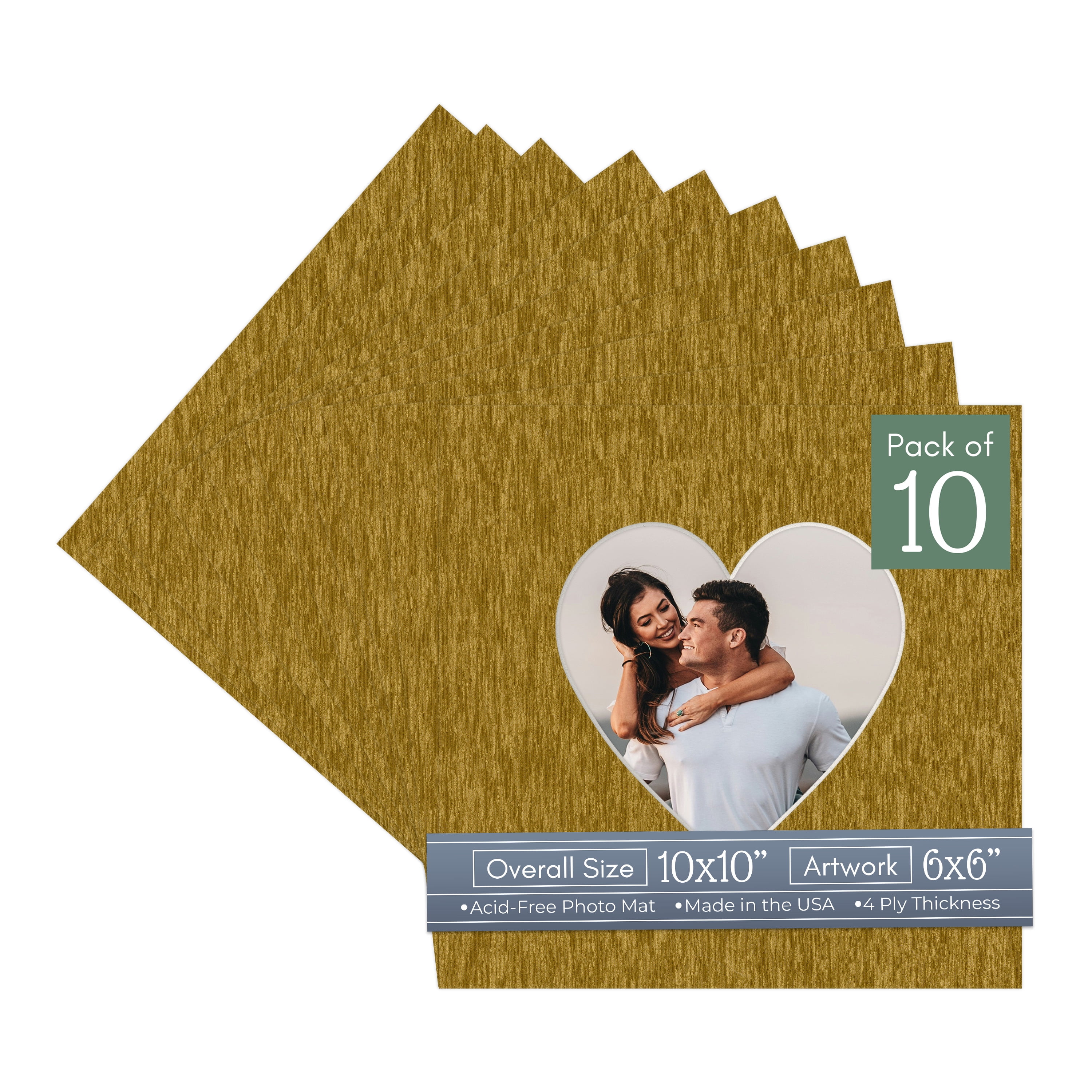 Metallic Gold Picture Frame Mat for 10x10 Frames - Heart Opening for ...