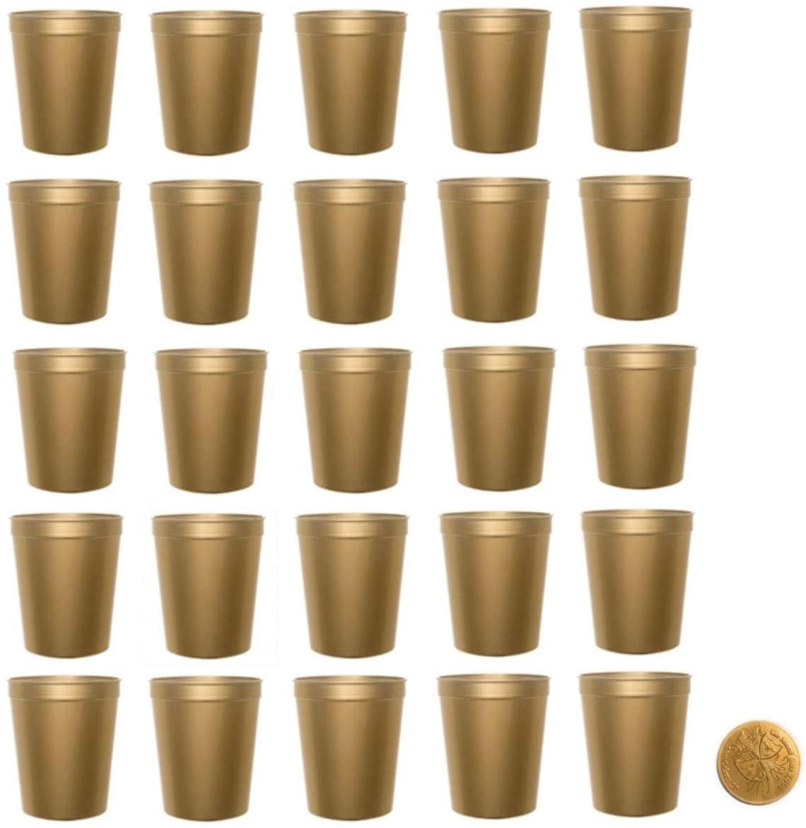 Metallic Gold Plastic Party Cups, Pack of 25, Blank 16 oz Stadium Cups ...
