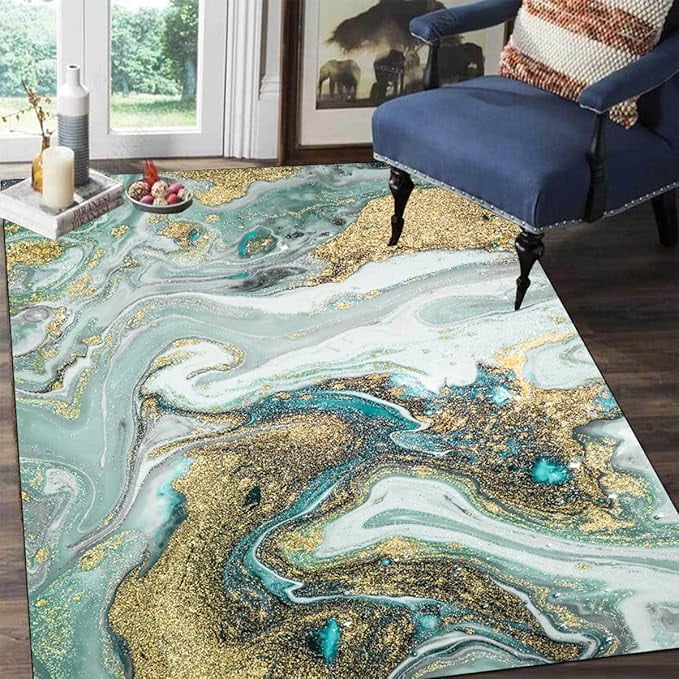 Metallic Gold Trippy Vintage Area Rug For Living Room Visual Bedroom ...
