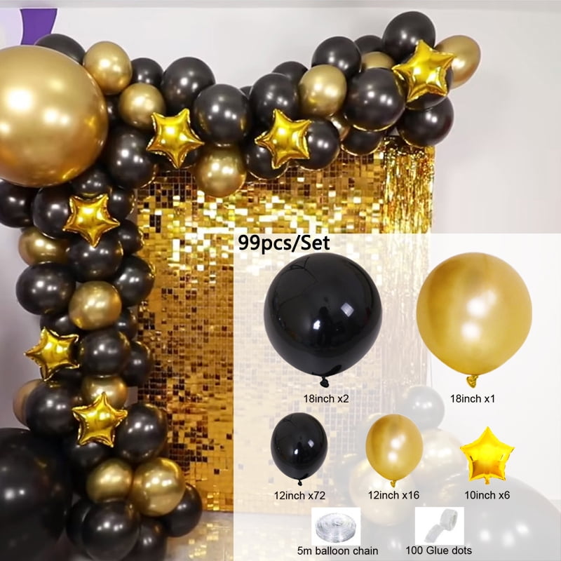 Metallic Gold and Silver Black Balloon Garland Arch Kit for Wedding Graduation Birthday and ...