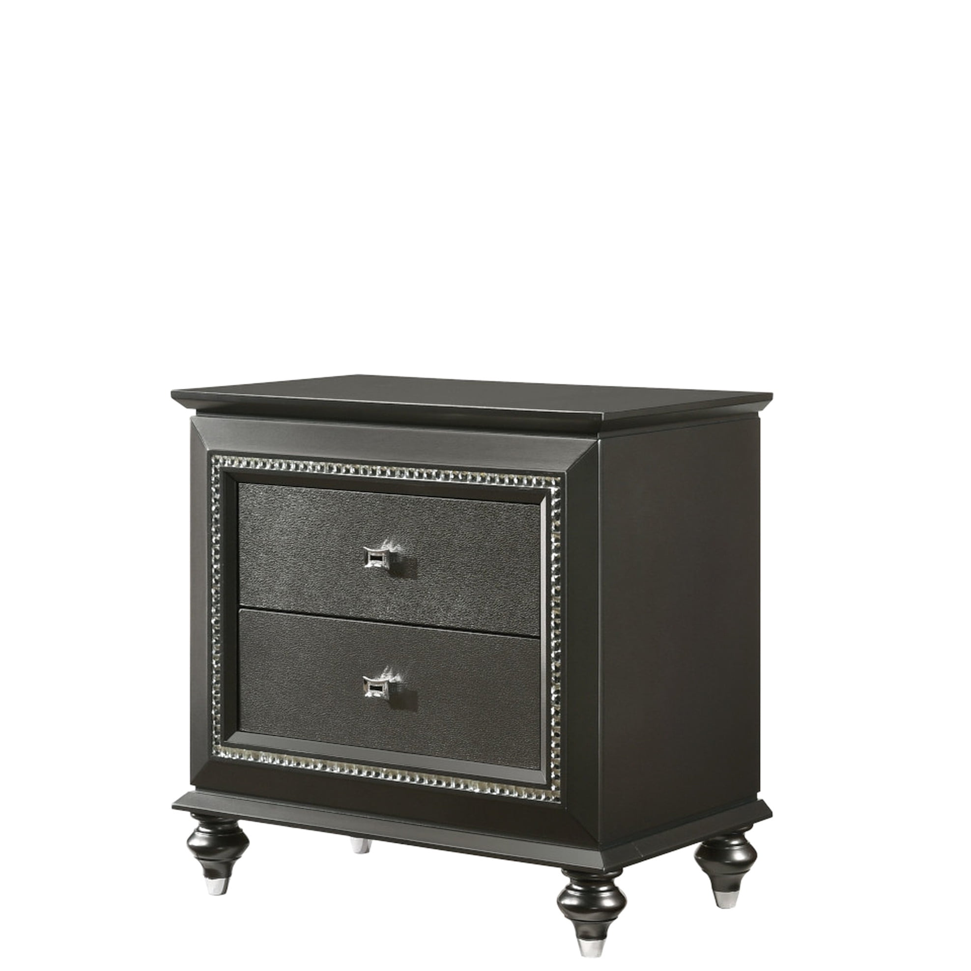 Metallic Gray Nightstand With Elegant Trim - 2 Drawers, Felt-lined ...