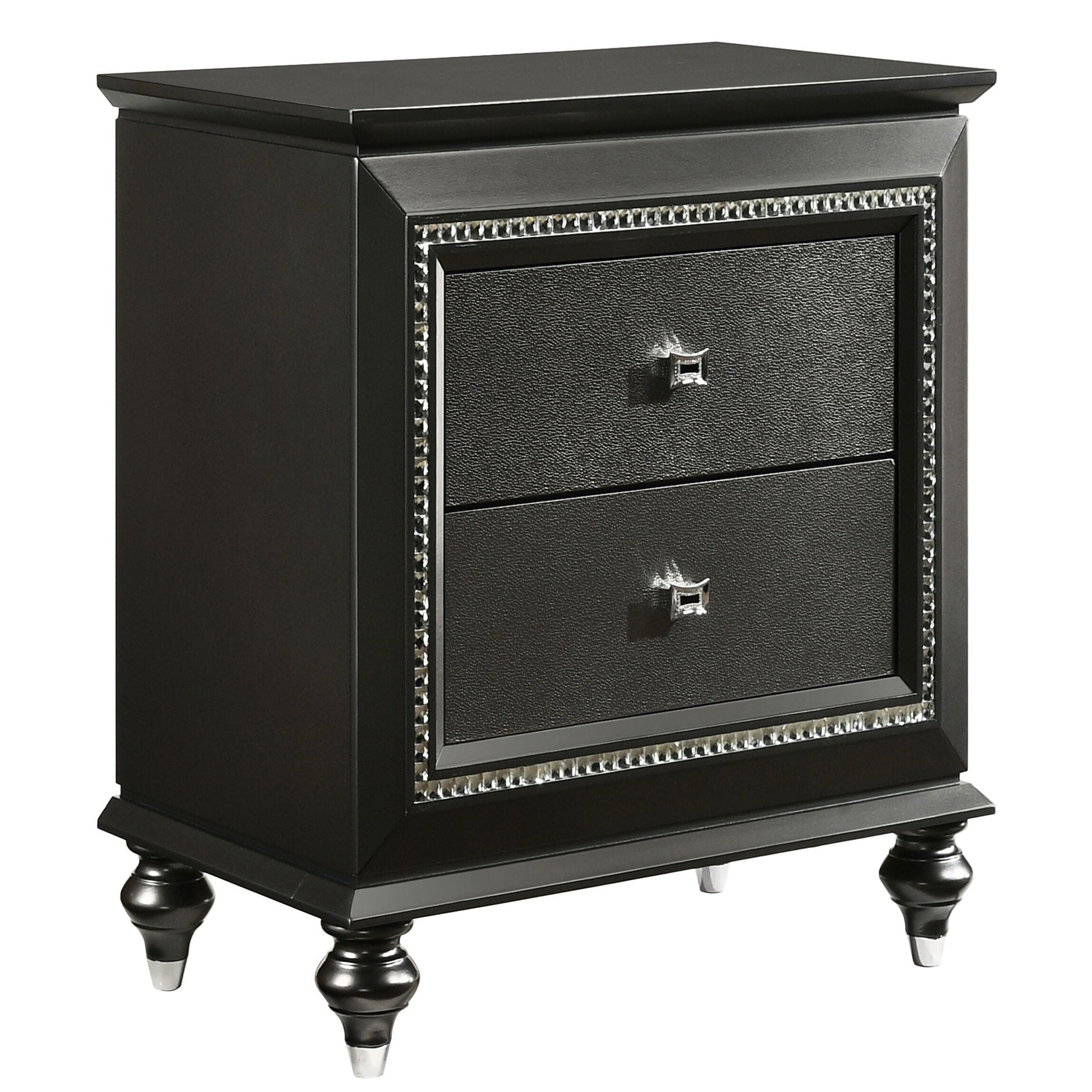 Metallic Grey Finish Nightstand | Felt Lined Storage Drawers | Bedroom ...