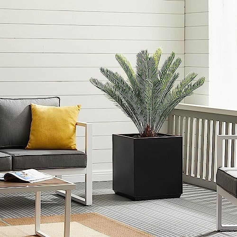 Metallic Heavy Cube Planter Box, Large Black Outdoor Planter, Square ...