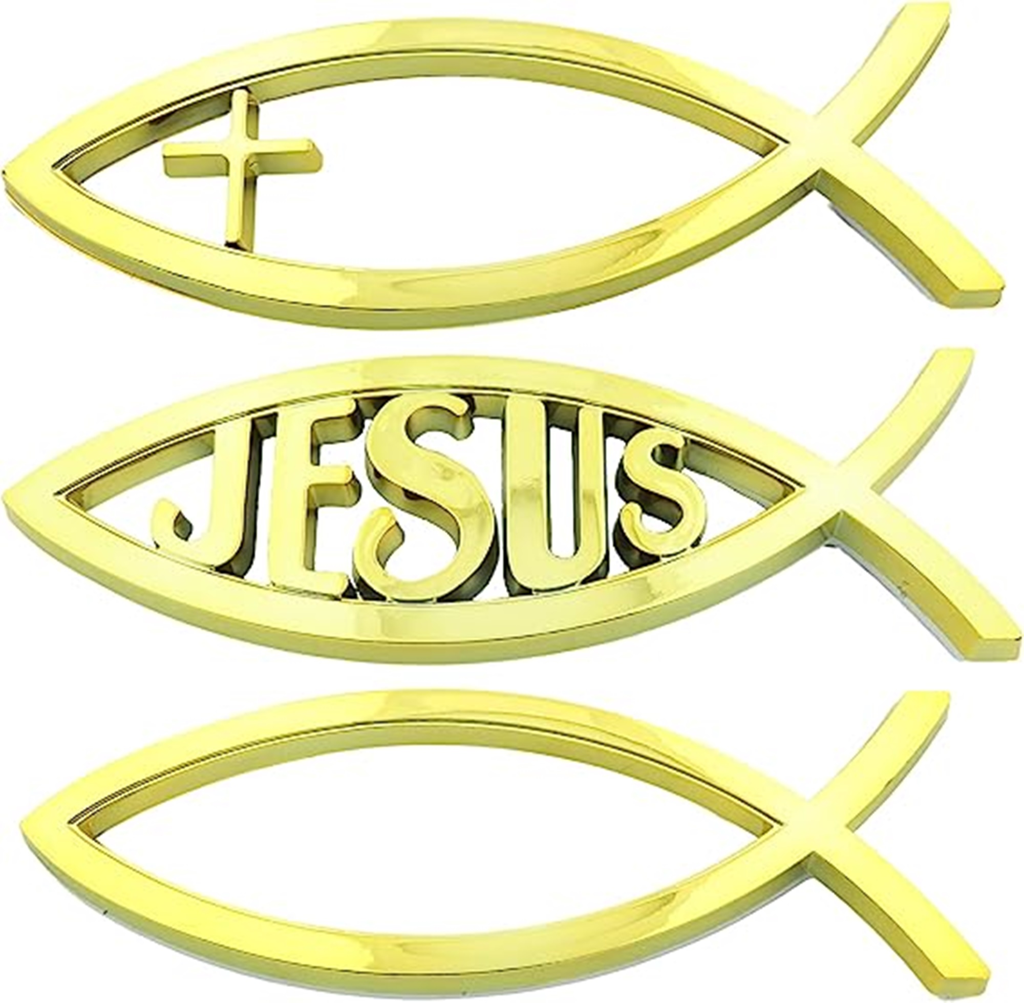 Metallic Ichthus Fish Car Decal Set, Religious Auto Accessories, Pack ...