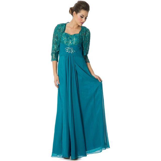 Metallic Lace Empire Mother Of The Bride Dress with Bolero (Small, Teal ...