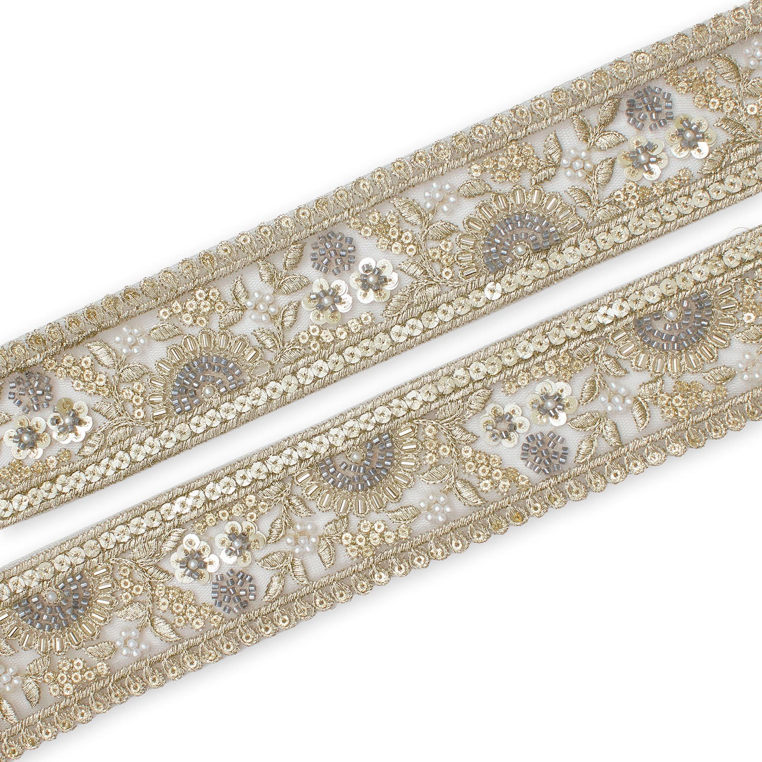 Metallic Lace Trim 2 Inch Beaded Sequin Embroidery On Sheer Shiny ...