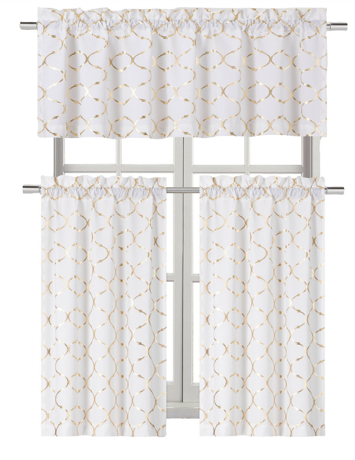 Metallic Lattice Clover Ultra Luxurious Complete Kitchen Curtain Tier ...